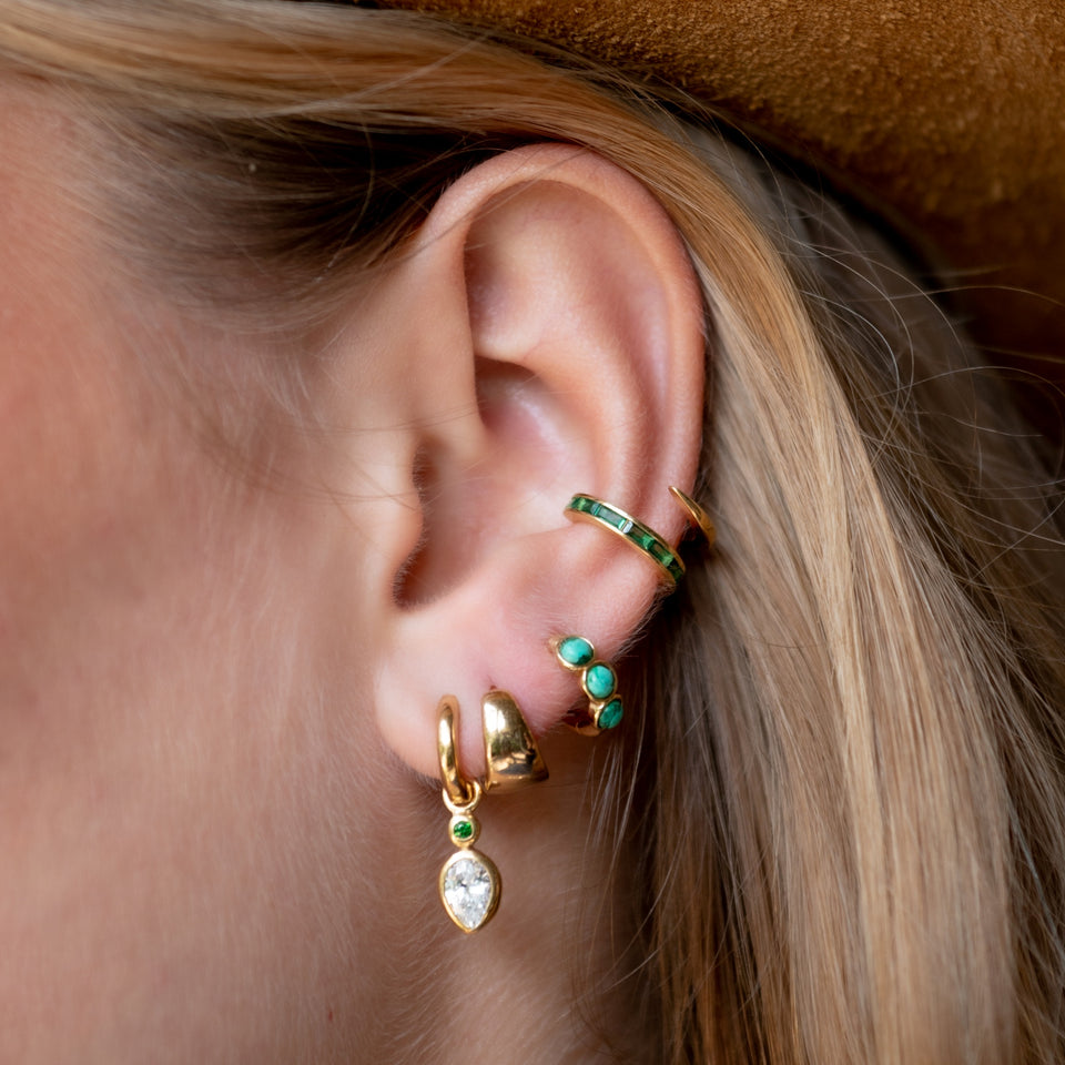 Green Baguette Small Single Ear Cuff | Recycled Silver & 18ct Gold ...