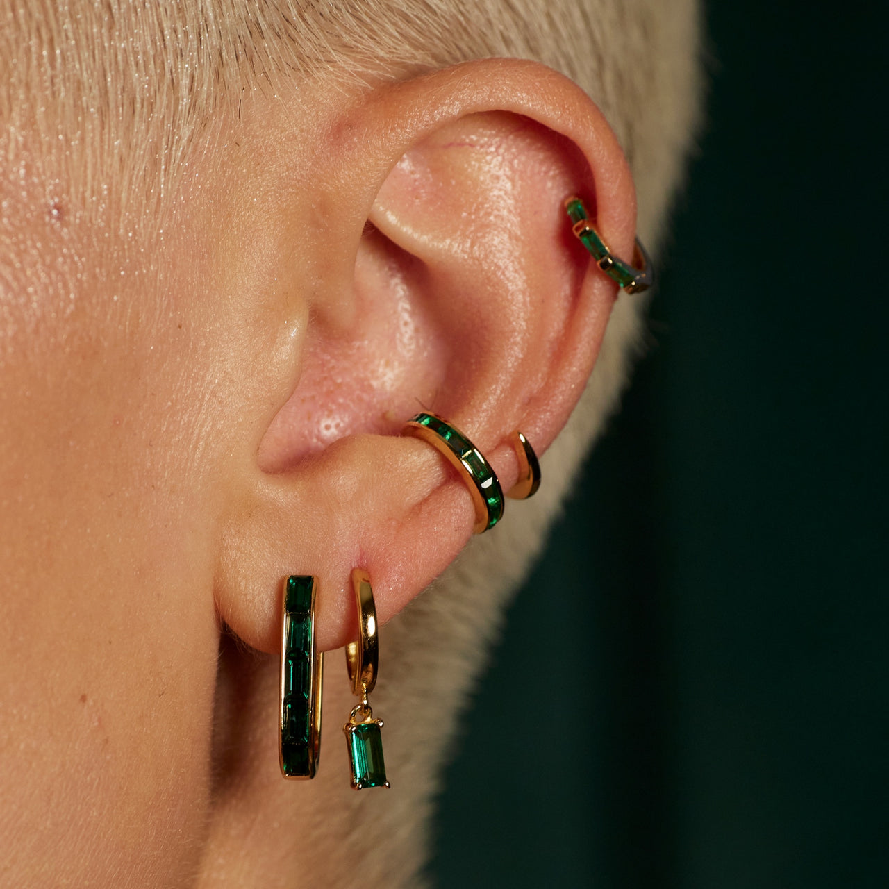 Green Baguette Double Band Ear Cuff | Gold – Scream Pretty