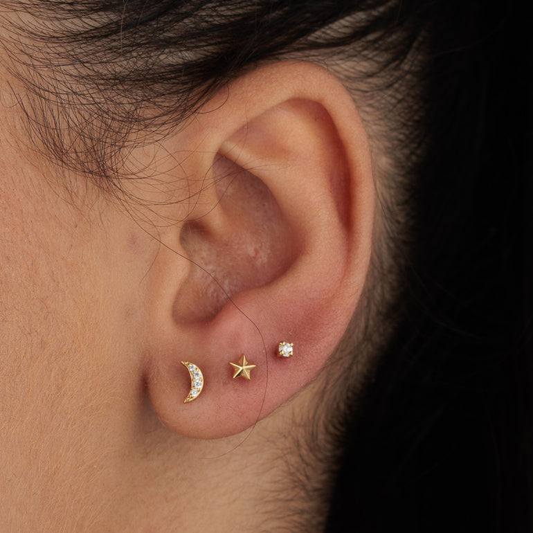 Black Stone Huggie and Tiny Stud Set of Earrings | Ear Stacking Set – Scream Pretty